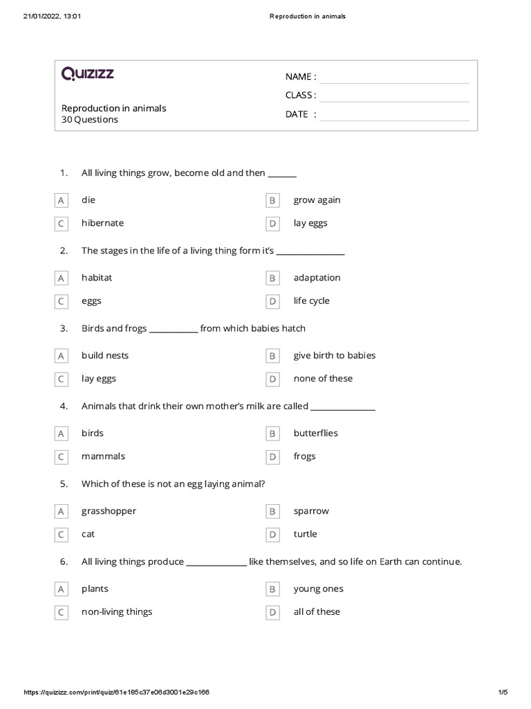 Revision Worksheet-Reproduction in Animals | PDF | Egg | Yolk
