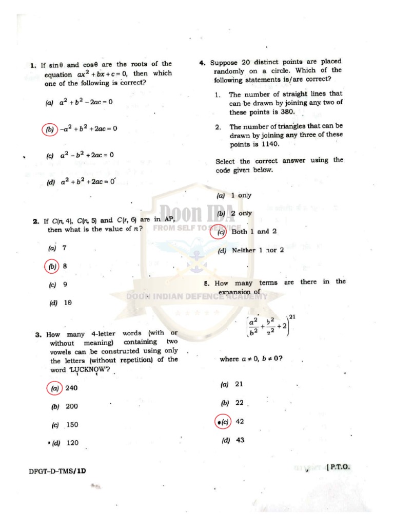 Maths SET D Answer Key | PDF
