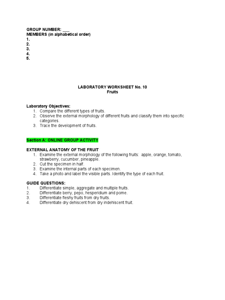 Fruit Classification and Anatomy Lab | PDF | Science & Mathematics