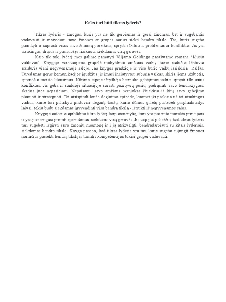 Koks Turi Buti Tikras Lyderis LT | PDF