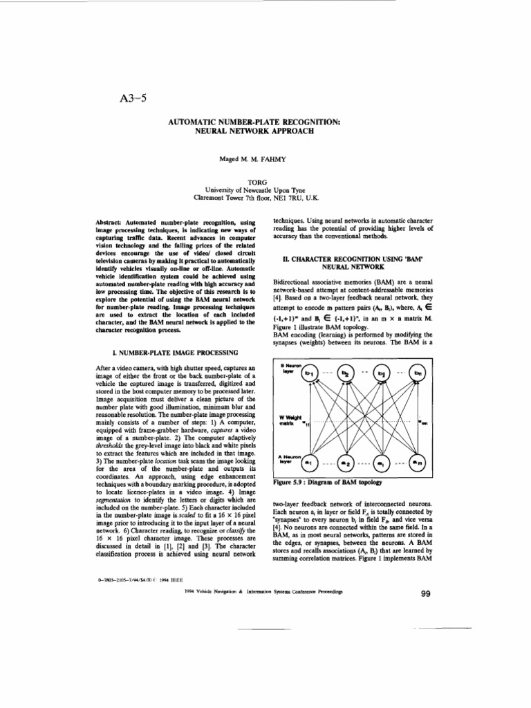 Ieee AUTOMATIC NUMBER-PLATE RECOGNITION VNIS.1994.396858-NEURAL NETWORK ...