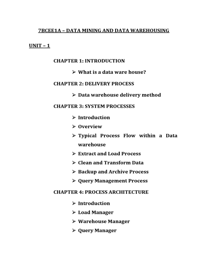 7BCEE1A-Datamining and Data Warehousing | PDF | Databases | Data Warehouse