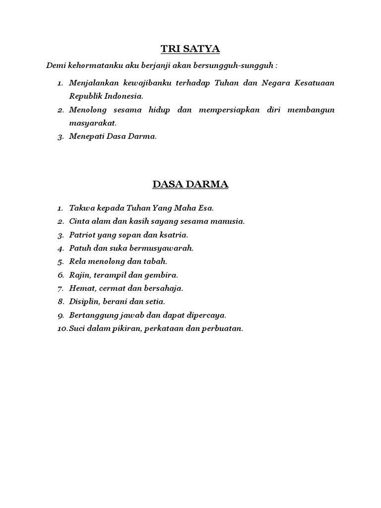 Tri Satya - Dasadarma | PDF