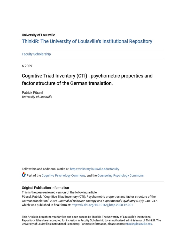 Cognitive Triad Inventory (CTI) - Psychometric Properties and Fac | PDF ...