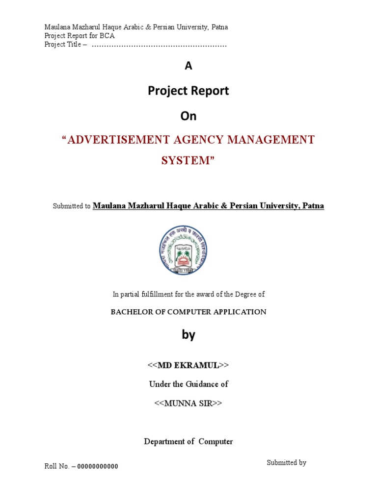 BCA Project Report on Advertisement Agency Management System | PDF