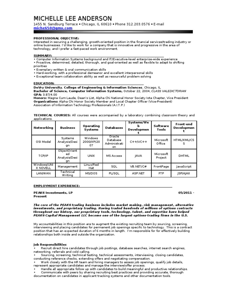 Anderson, Michelle Resume | PDF | Recruitment | Oracle Corporation