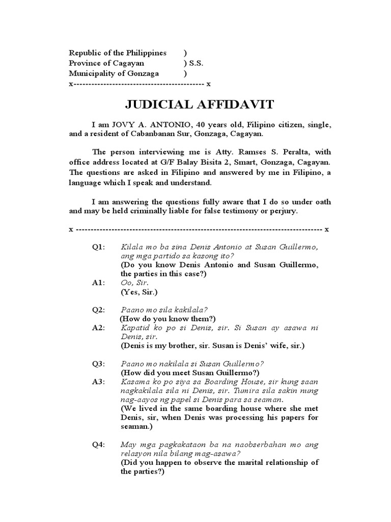 Judicial Affidavit of Jovy Antonio | PDF | Affidavit | Common Law