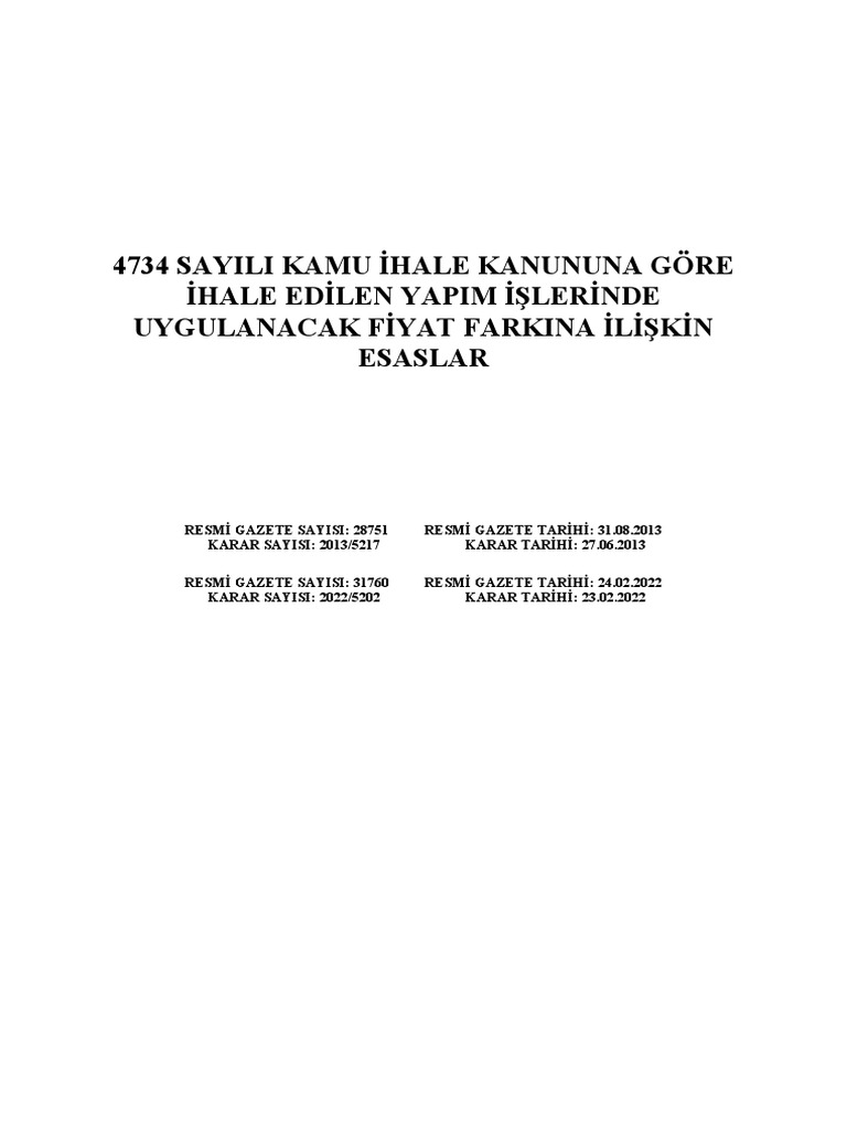 Yapim Islerinde Uygulanacak Fiyat Farkina Iliskin Esaslar Degisiklikler ...