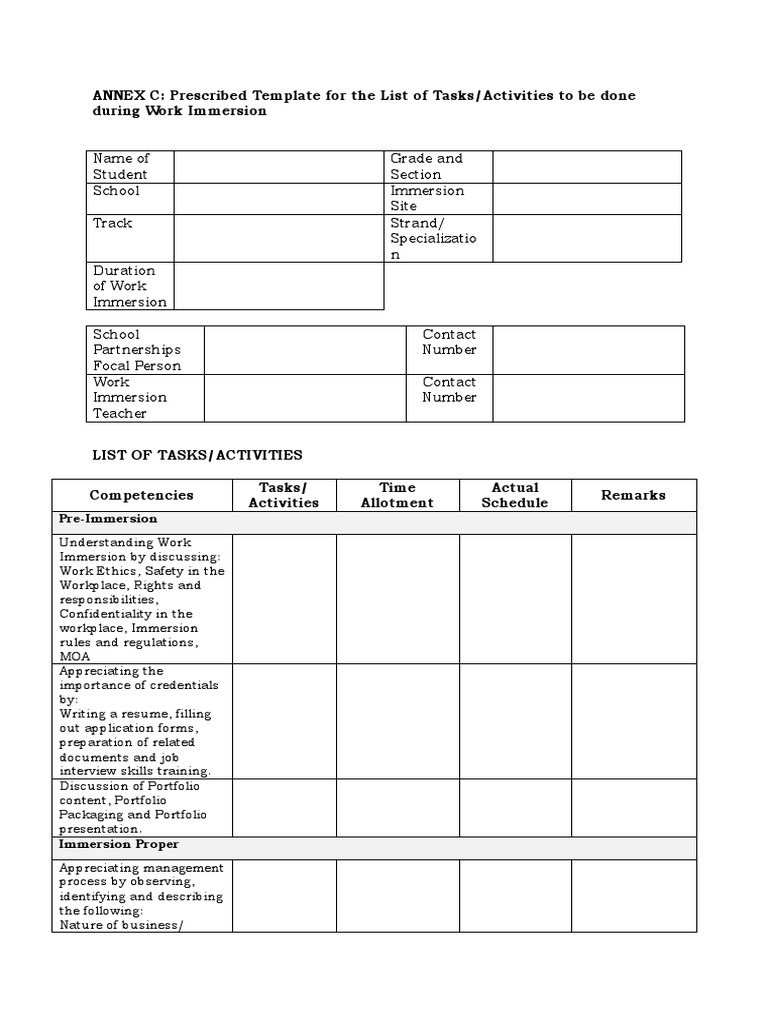 Work Immersion Template | Download Free PDF | Business