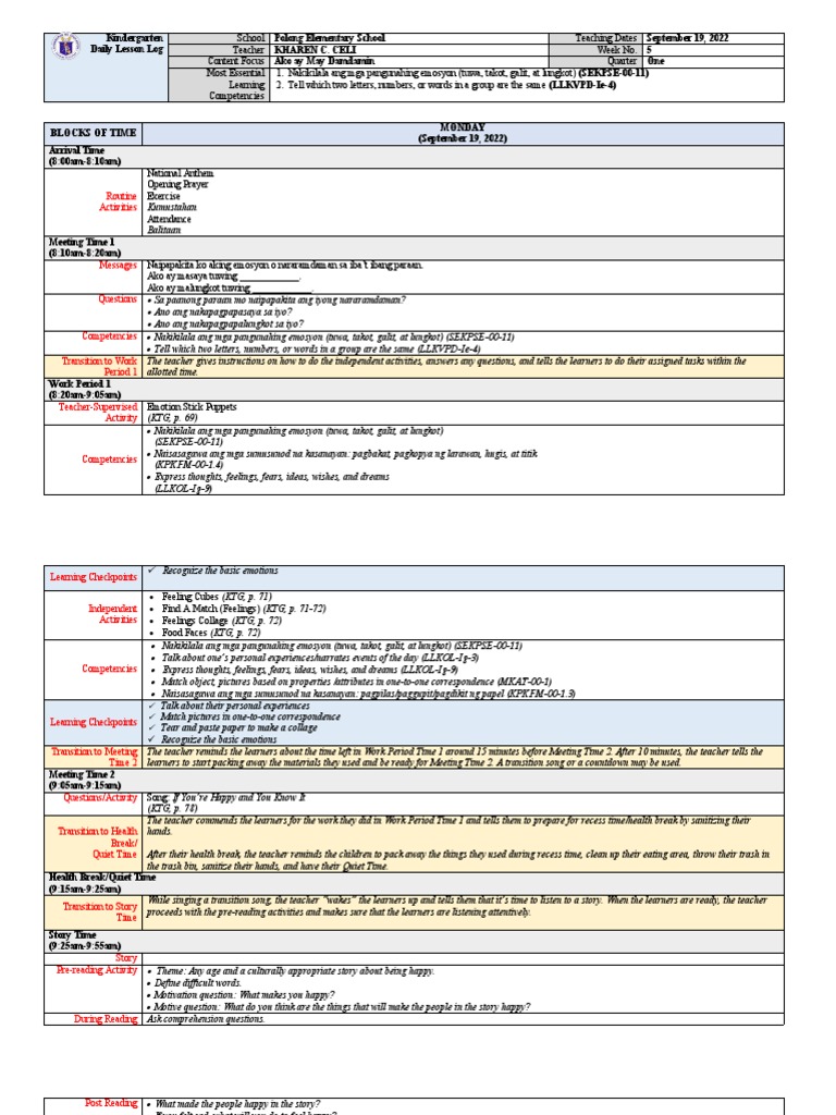 Kindergarten D1 MELC Q1 Week 5 Asf | PDF | Learning | Cognition