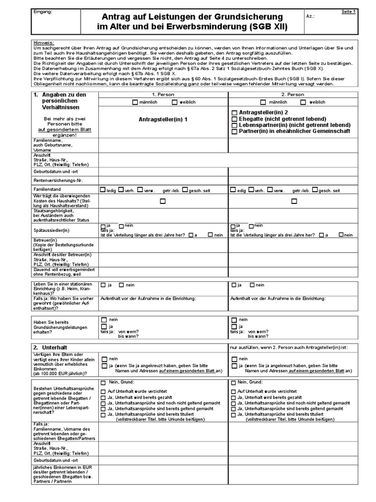 Antrag Auf Grundsicherung SGB XII Ausfuellbar 01 2018 | PDF