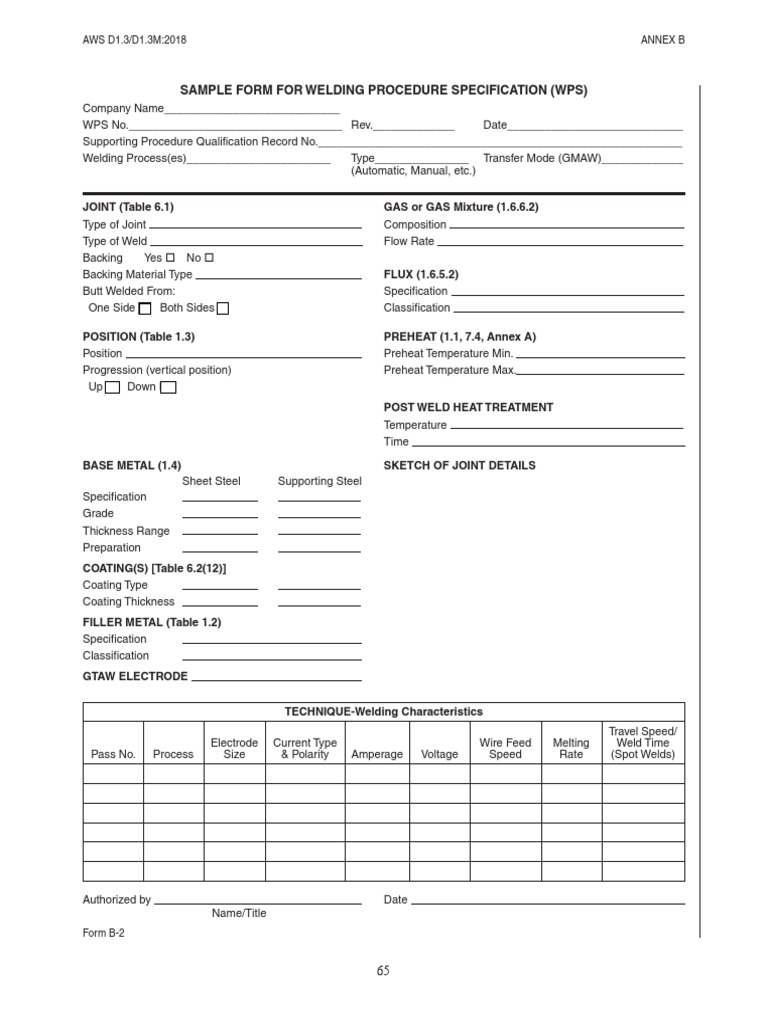 D1.3 D1.3M 2018 Annexb2 Wps Form | PDF