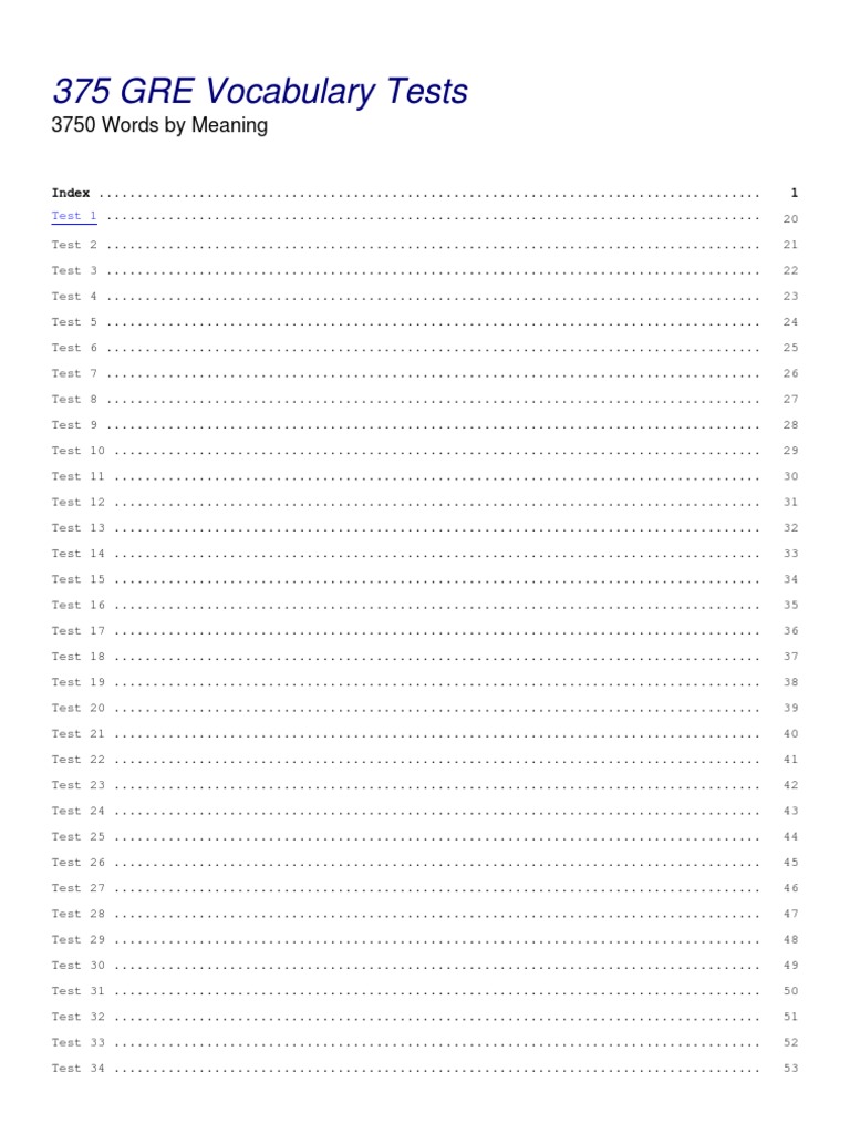 Demo 375 GRE Vocabulary Tests Words by Meaning | PDF | Tests ...