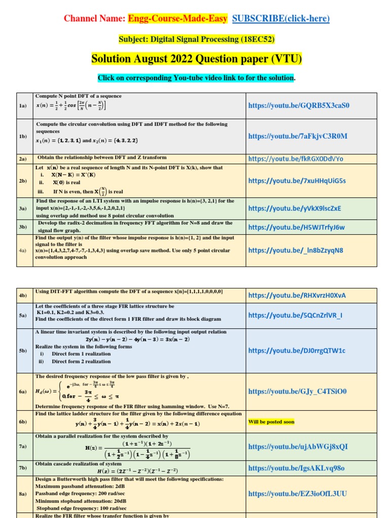 DSP - 18EC52 - QP - Solutions (1) ZX | PDF | Discrete Fourier Transform ...