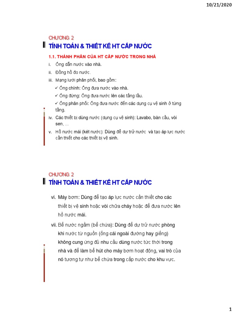 CHƯƠNG 2 - Tinh toan va thiet ke HT cap nuoc | PDF