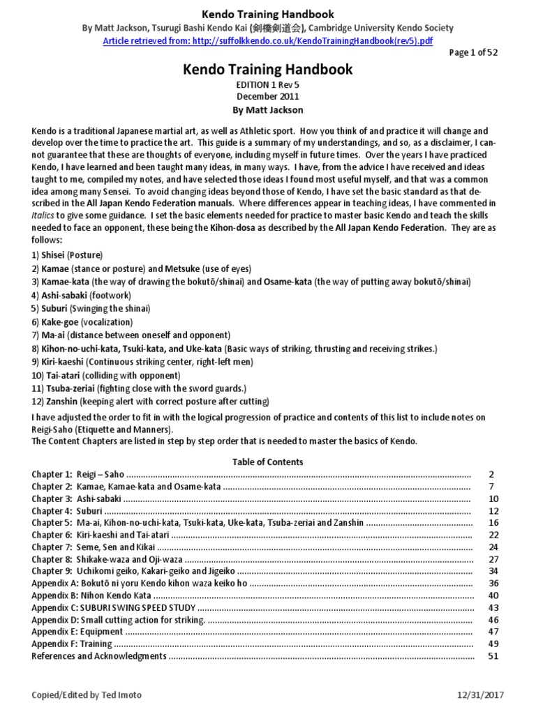 Kendo Training Handbook | PDF | Breathing | Foot