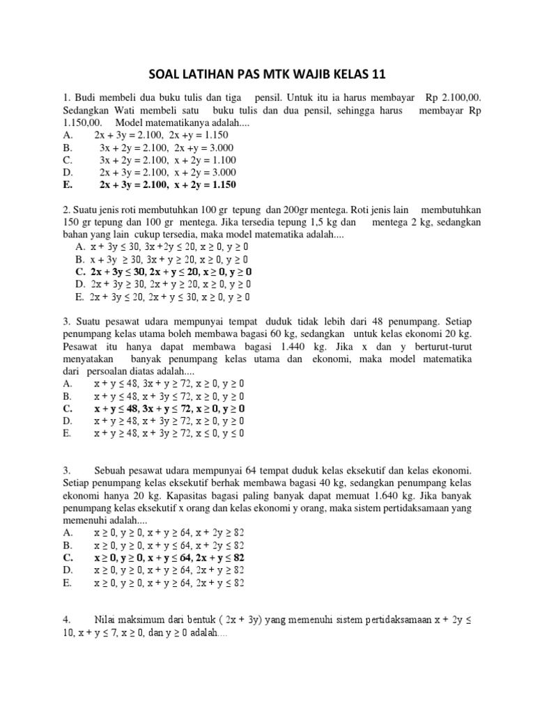 Soal Latihan MTK Wajib KLS Xi Sem Ganjil | PDF