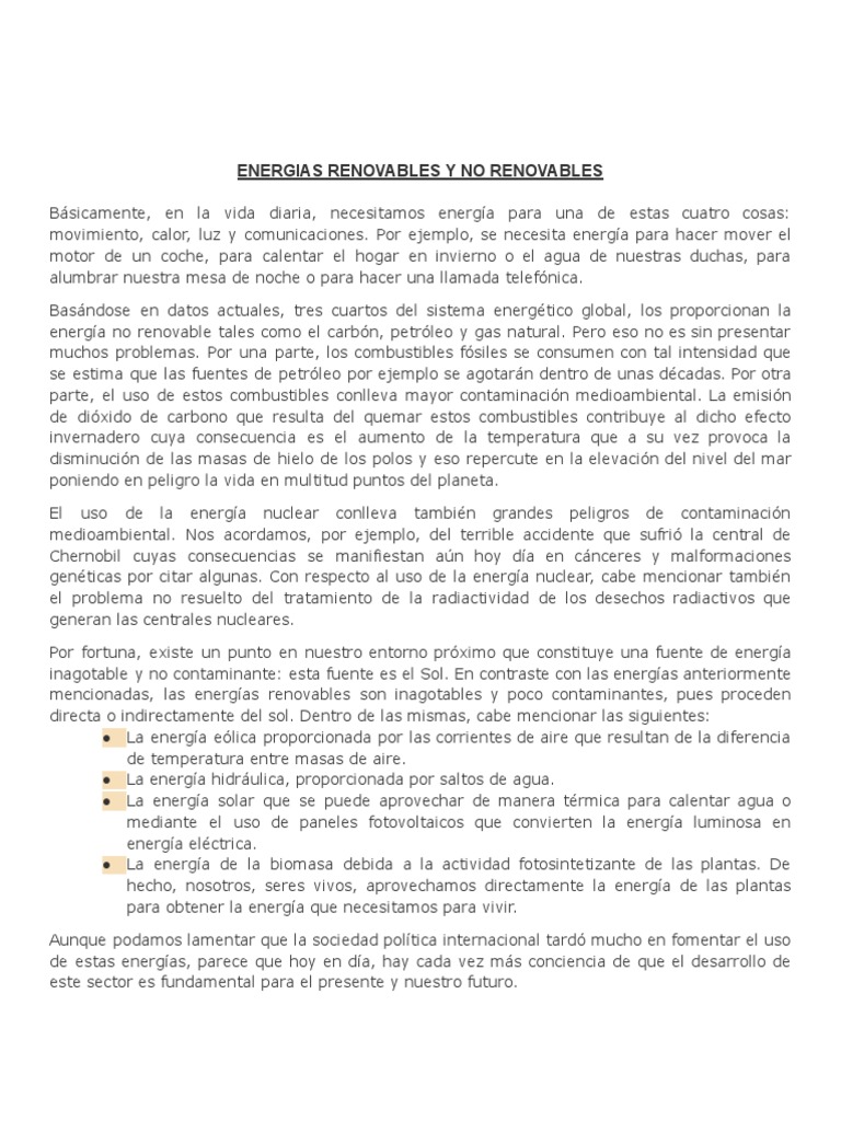 Comprensión Lectora - Las Energías Renovables | PDF | Energía renovable ...