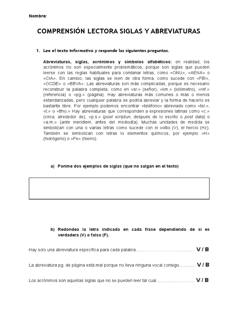 Comprensión Lectora Siglas y Abreviaturas | PDF