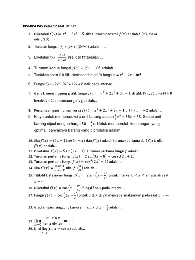 Kisi-Kisi Pas 2023 Mat Minat | PDF