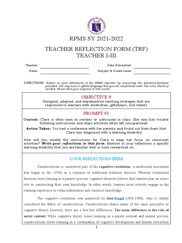 TRF For Teachers I III SY 2021 2022 Edited | PDF | Constructivism ...