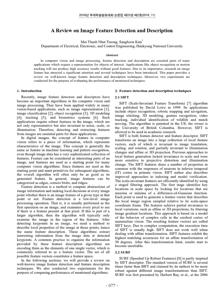 A Review On Image Feature Detection and Description | PDF | Artificial Intelligence ...