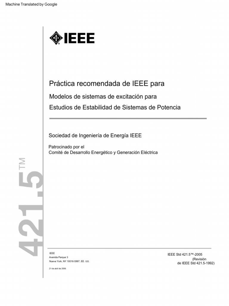 IEEE STD 421.5 - Excitation Models - Traducido | PDF | Instituto de Ingenieros Eléctricos y ...