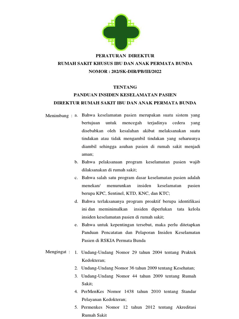 Panduan Insiden Keselamatan Pasien | PDF