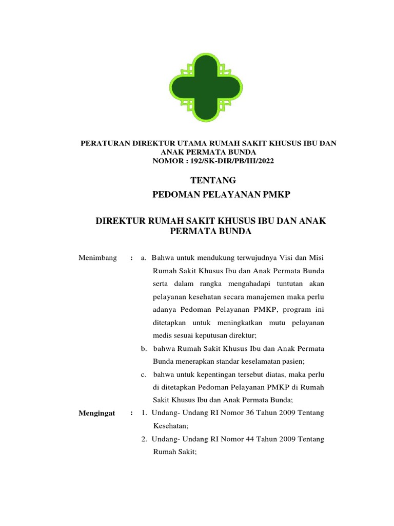 Pedoman Pelayanan PMKP RSKIA 2022 | PDF | Bisnis | Pengembangan Diri