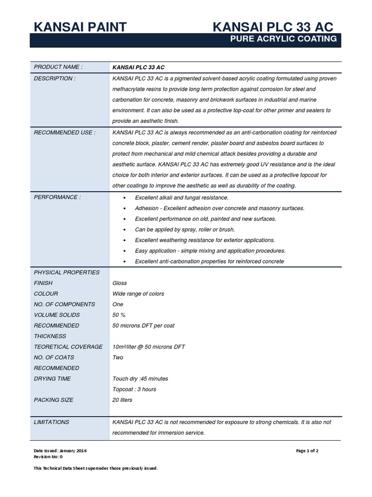 Tds Kansai PLC 33 Ac | PDF | Paint | Concrete