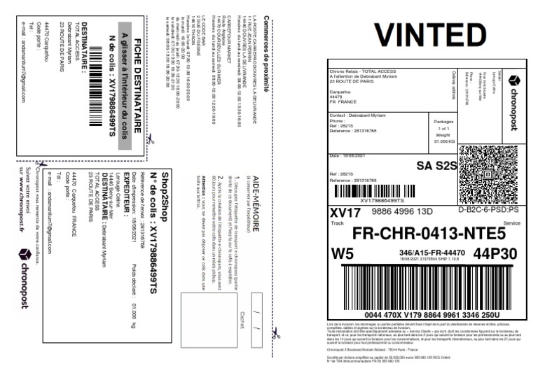 Adresses de livraison Vinted en France | PDF