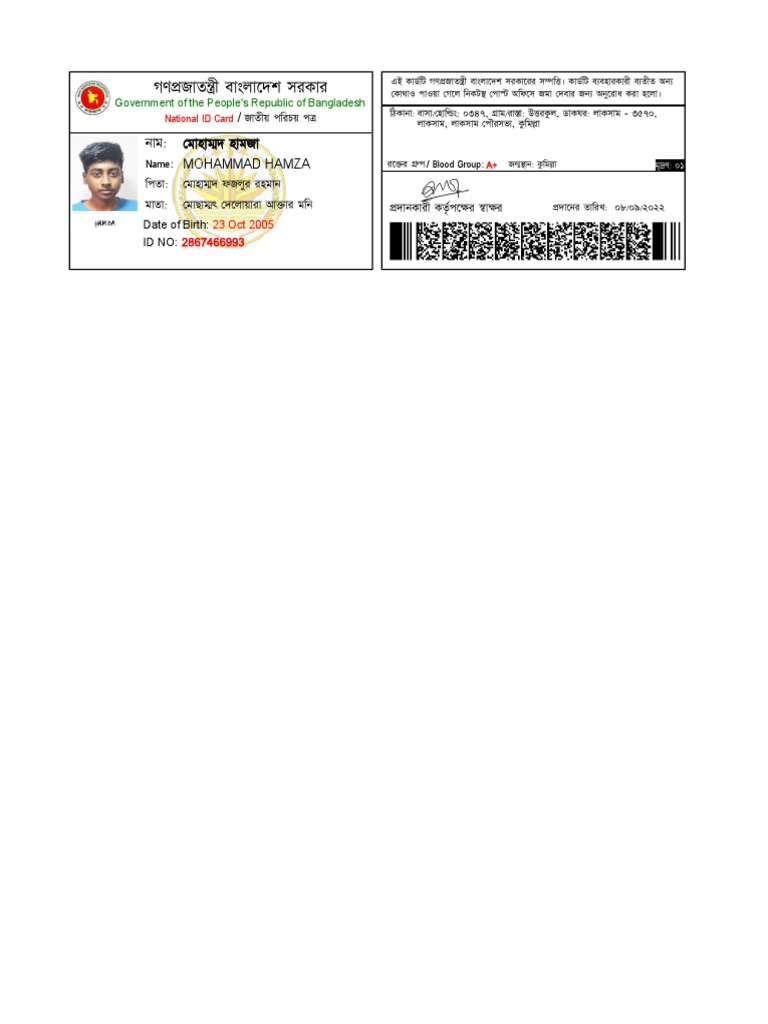 Hamza Id Card | PDF