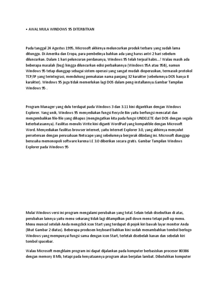 Sejarah dan Versi Windows 95 | PDF | Teknologi & Rekayasa