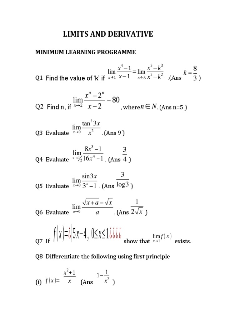 Limits and Derivative | PDF
