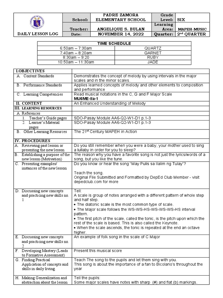 Mapeh Week 2 - Music | PDF | Scale (Music) | Teachers