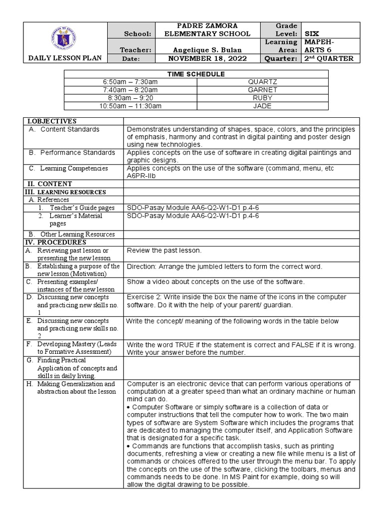 Mpaeh 6 Arts Q2 W2 | PDF | Learning | Menu (Computing)