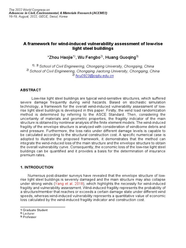 A Framework For Wind-Induced Vulnerability Assessment of Low-Rise | PDF | Strength Of Materials ...