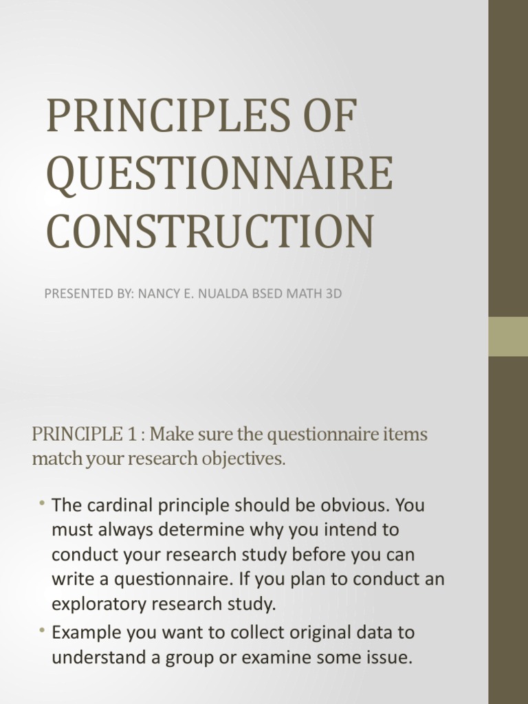 Principles of Questionnaire Construction | PDF | Questionnaire | Likert ...