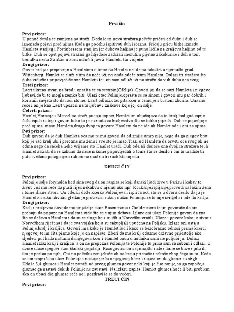 Hamlet Kratak Sadrzaj | PDF