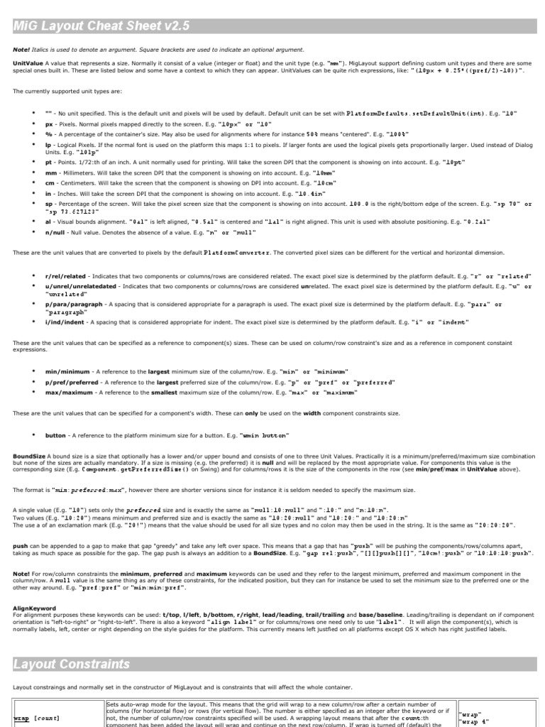 Mig Layout Cheat Sheet V2.5 | PDF | Parameter (Computer Programming) | Pixel