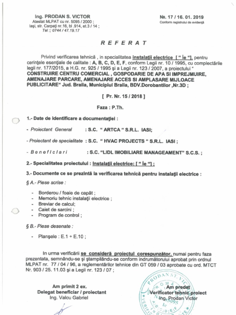 7 Proiect Tehnic Instalatii Electrice Proiectant de Specialitate HVAC ...
