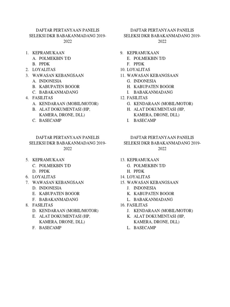 Daftar Pertanyaan Panelis | PDF