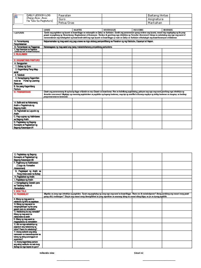 DLL Template Filipino Do. 42 2016 | PDF