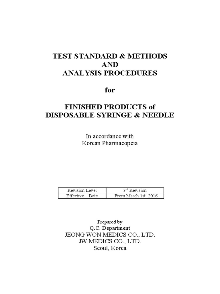 Syringe and Needle Testing Standards | PDF | Syringe | Sterilization ...