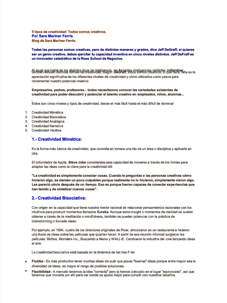 5 Tipos de Creatividad | PDF | Creatividad | Cognición