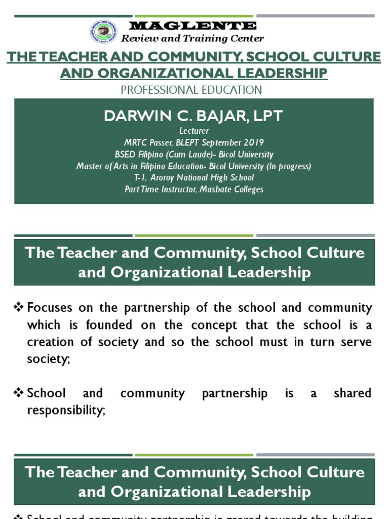 The Teacher and Community School Culture and Organizational Leadership ...