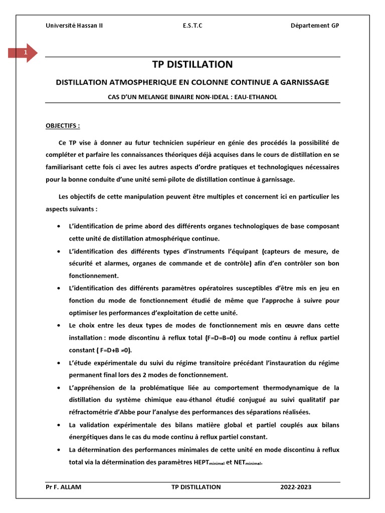 New - TP Distillation A Reflux Total | PDF | Distillation | Sciences physiques
