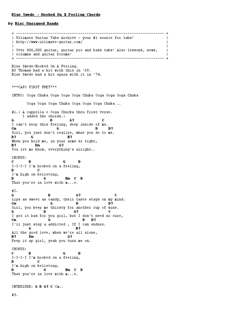 Hooked On A Feeling Chords Lyrics | PDF