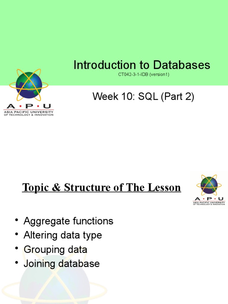 CT042-3-1-IDB-Week 10 | PDF | Table (Database) | Sql