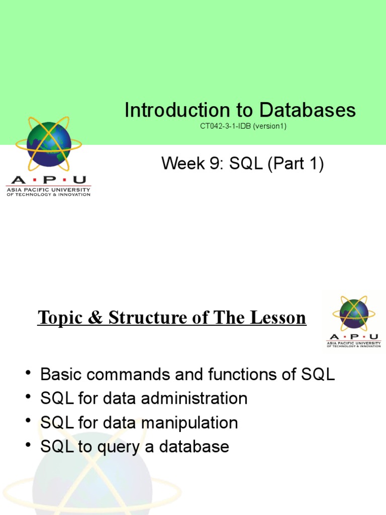 CT042-3-1-IDB-Week 9 | PDF | Relational Database | Sql